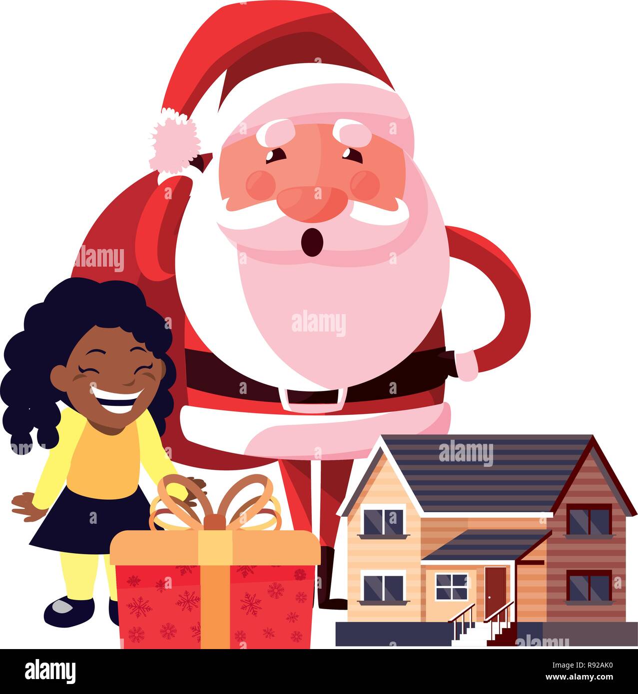 christmas santa claus with girl and gift vector illustration Stock ...