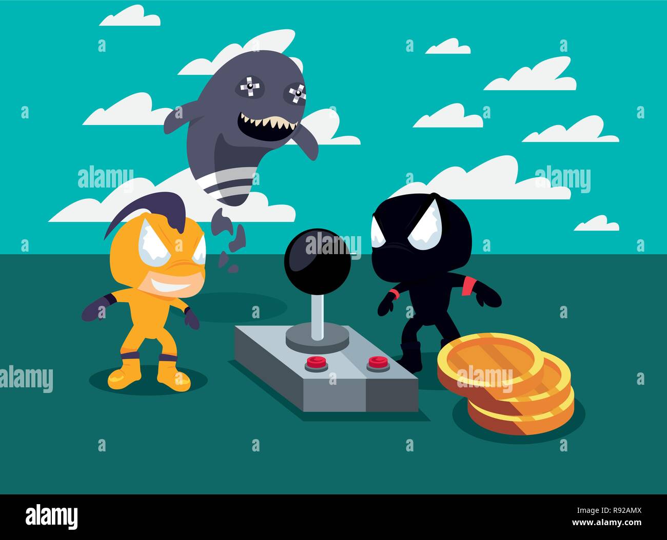 villains monster control coins video game vector illustration Stock ...