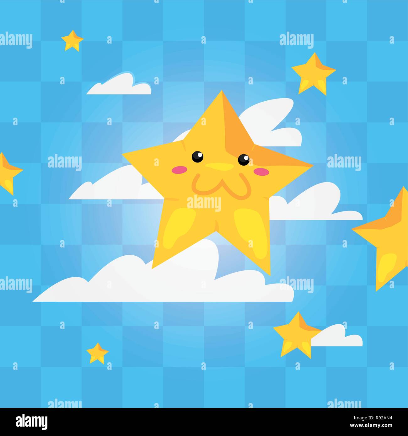 clouds cute stars video game background vector illustration Stock ...