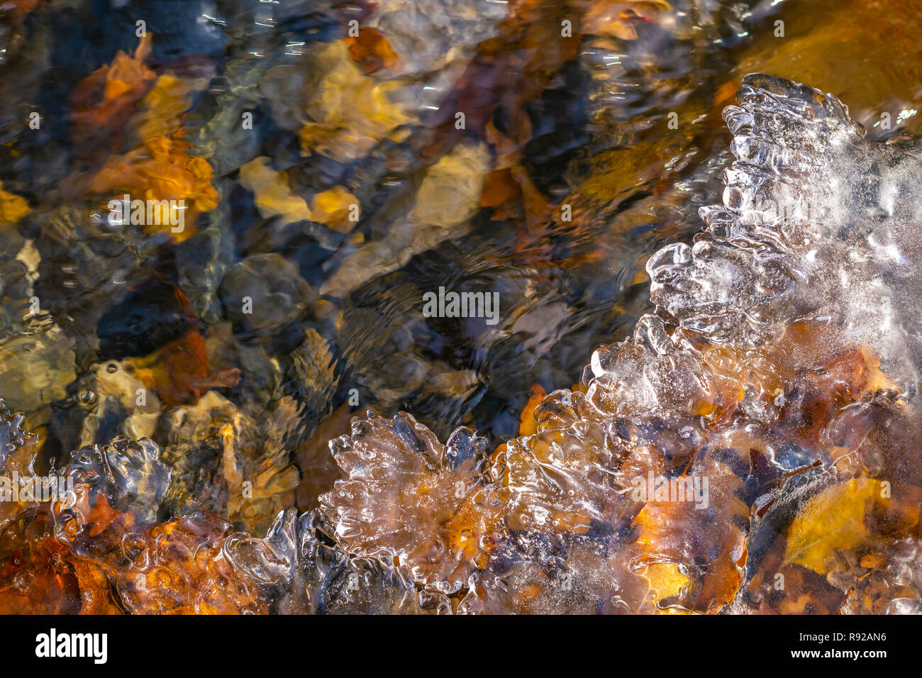 Ice forming on the side of a riverbed Stock Photo - Alamy
