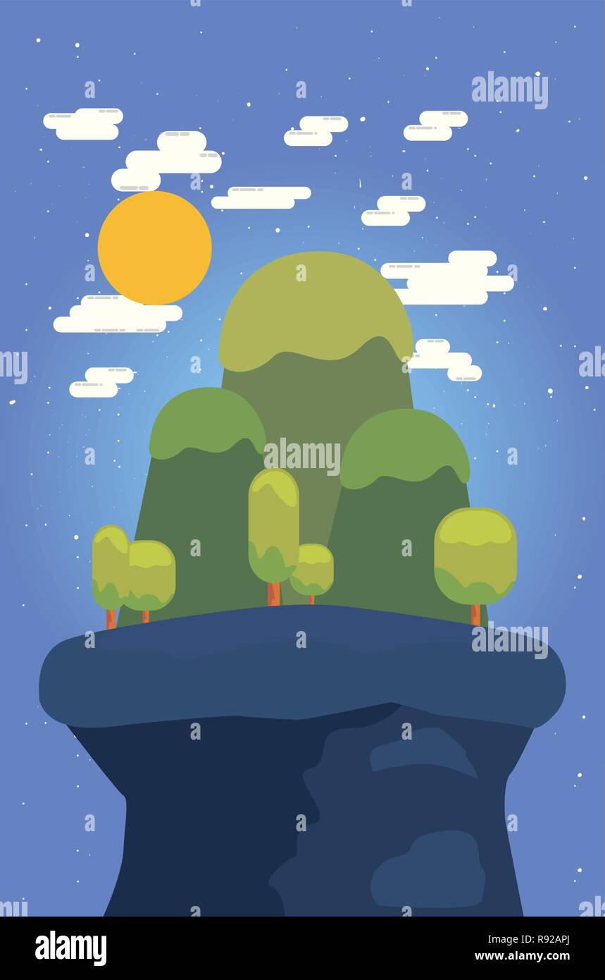 video game level mountains high clouds vector illustration Stock Vector ...