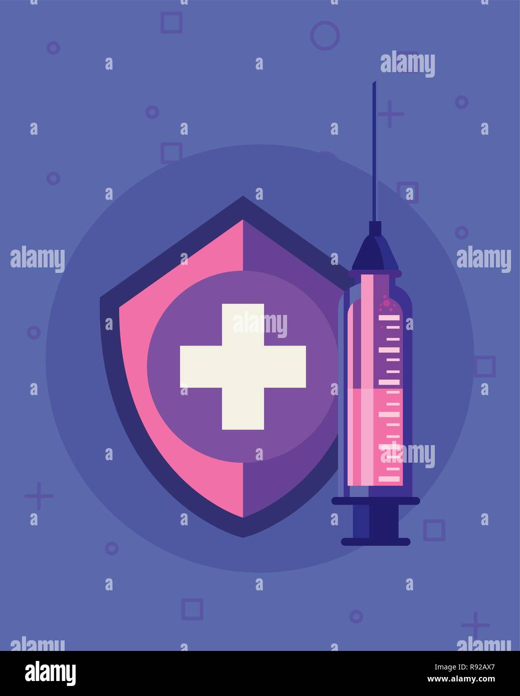 shield medical cross syringe vaccination vector illustration Stock ...