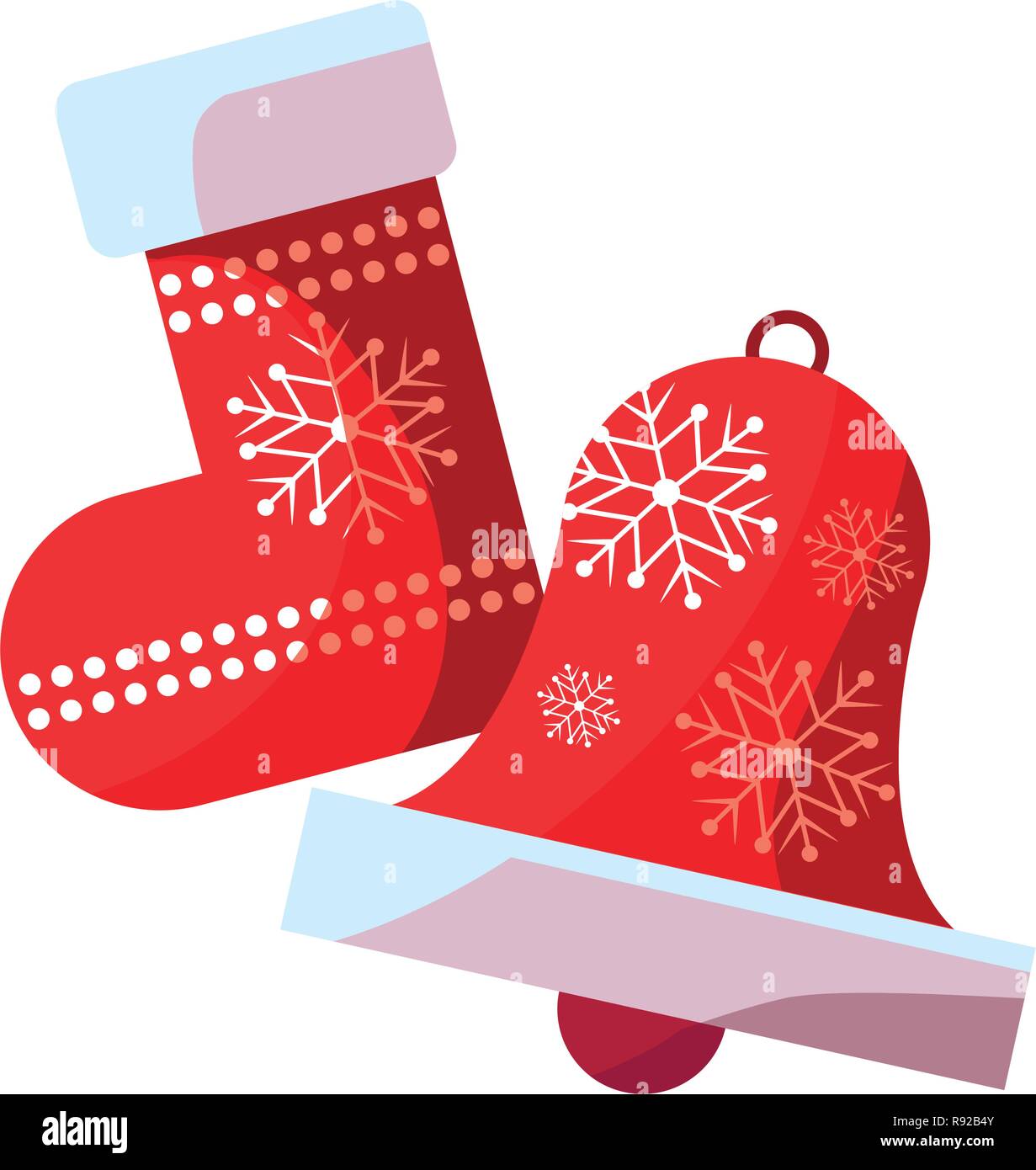 Christmas sock and bell over white background, vector illustration ...