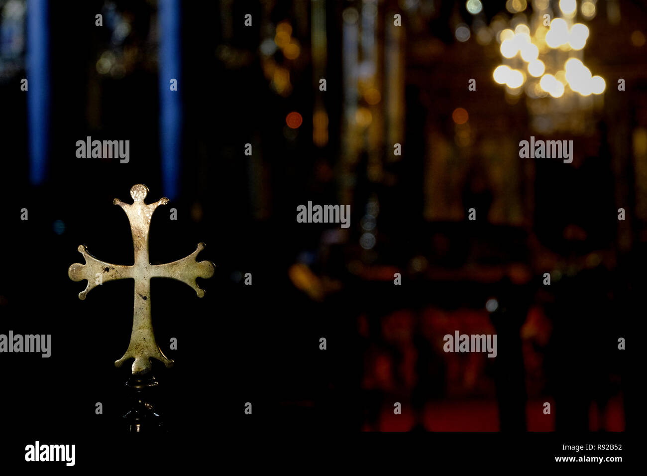 Metal cross in church Stock Photo - Alamy