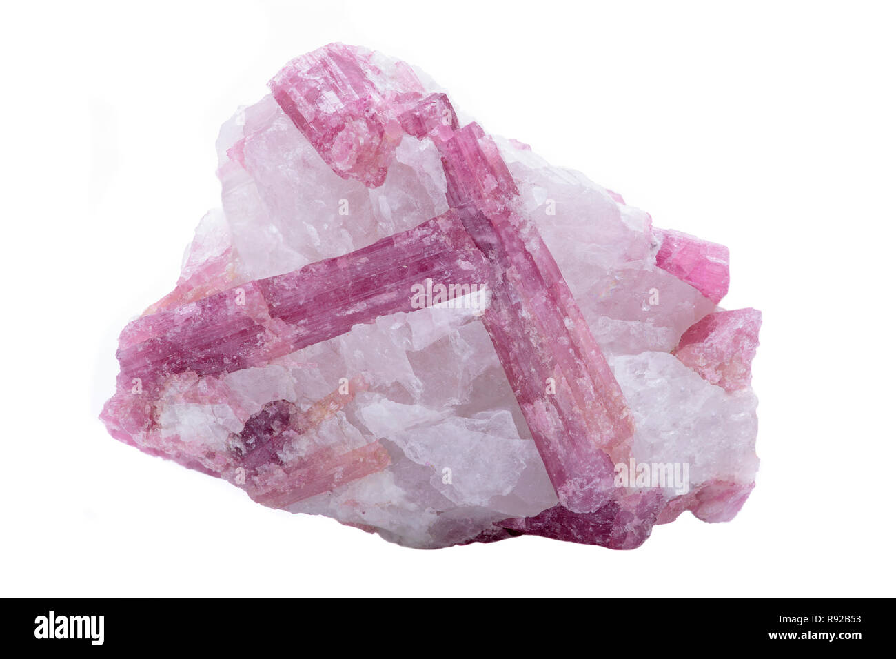 Rough white quartz studded with pink tourmaline crystals, from Brazil ...