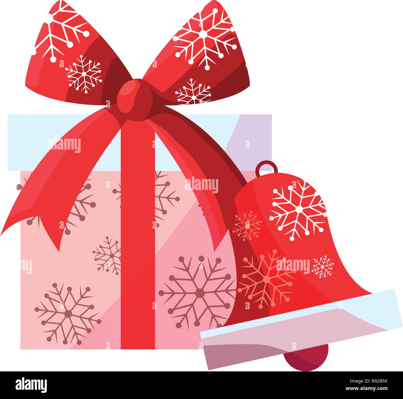 Gift box and bell over white background, vector illustration Stock ...