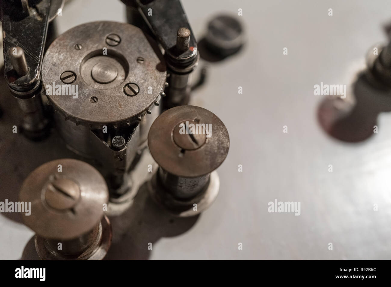 Rollers and cogs of a vintage film projector or video editing table ...