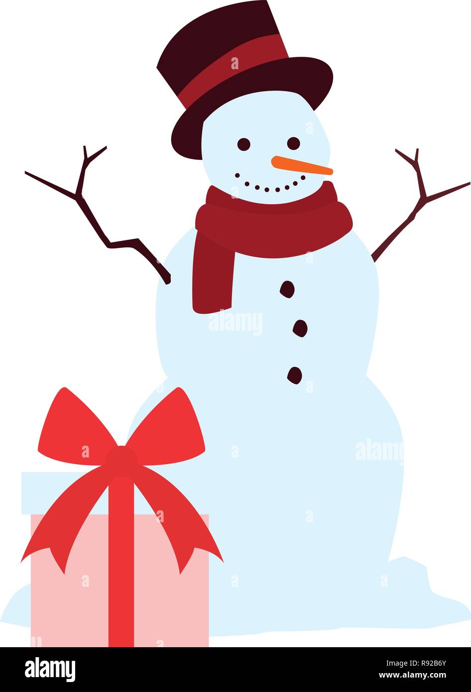 Cartoon snowman with gift box over white background, vector ...