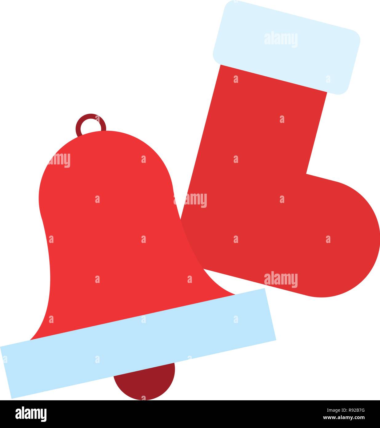 Christmas sock and bell over white background, vector illustration ...