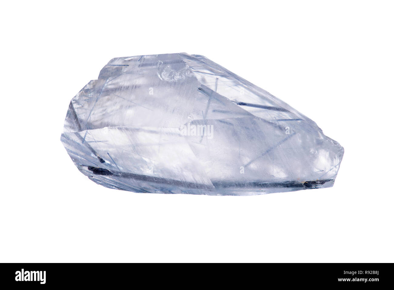 Blue quartz point wit tourmaline inclusions from Brazil isolated on ...