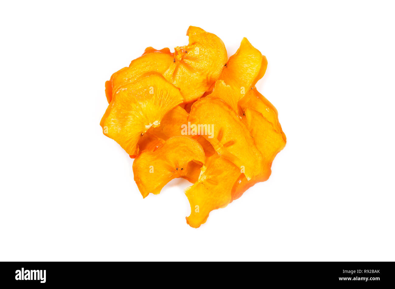 Slices of dried persimmon isolated on white background. Kaki dried ...
