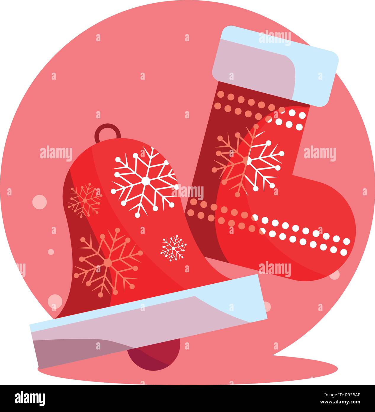 Christmas sock and bell over white background, vector illustration ...