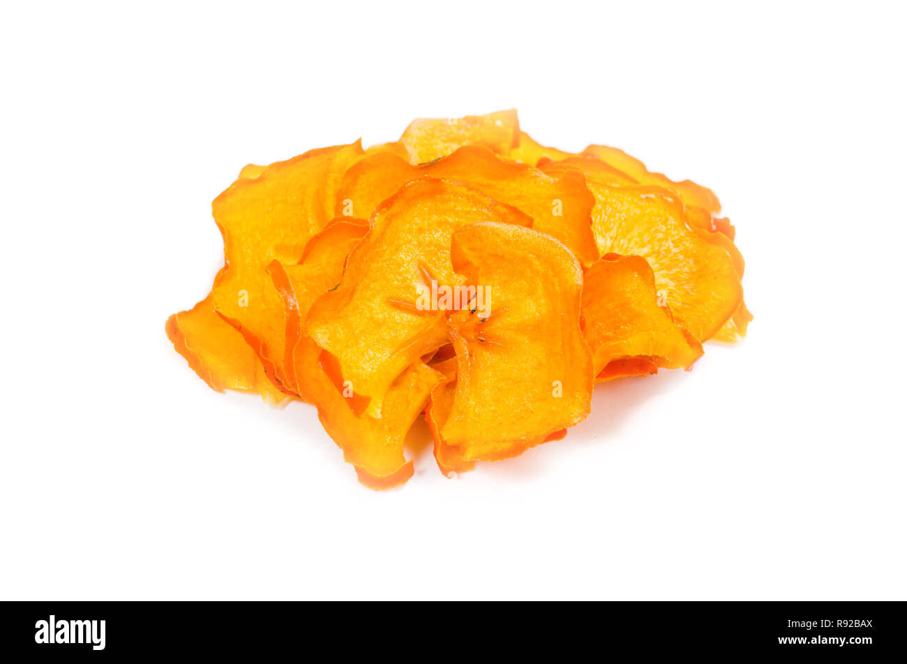 Slices of dried persimmon isolated on white background. Kaki dried ...