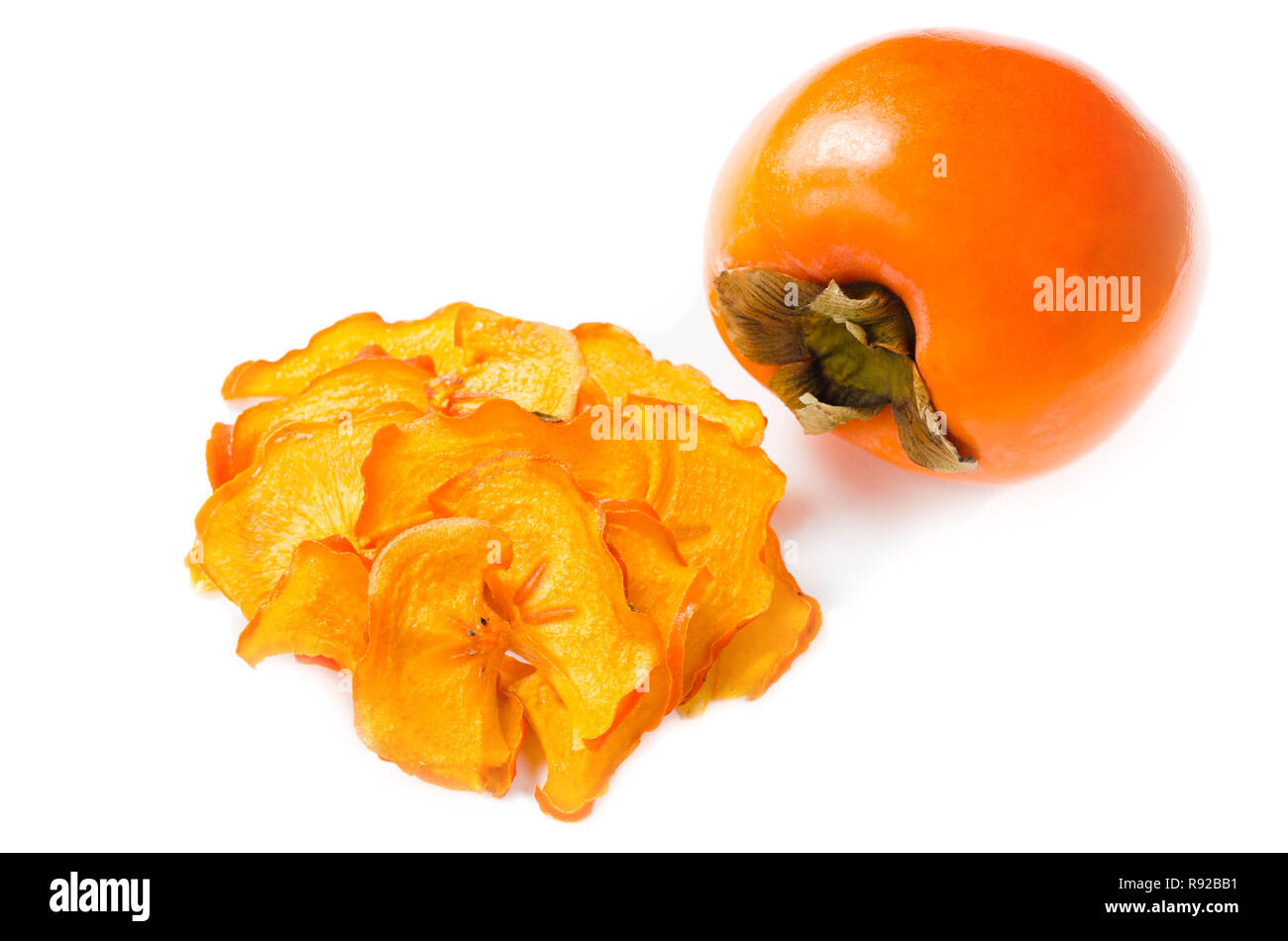 Slices of dried persimmon isolated on white background. Kaki dried ...