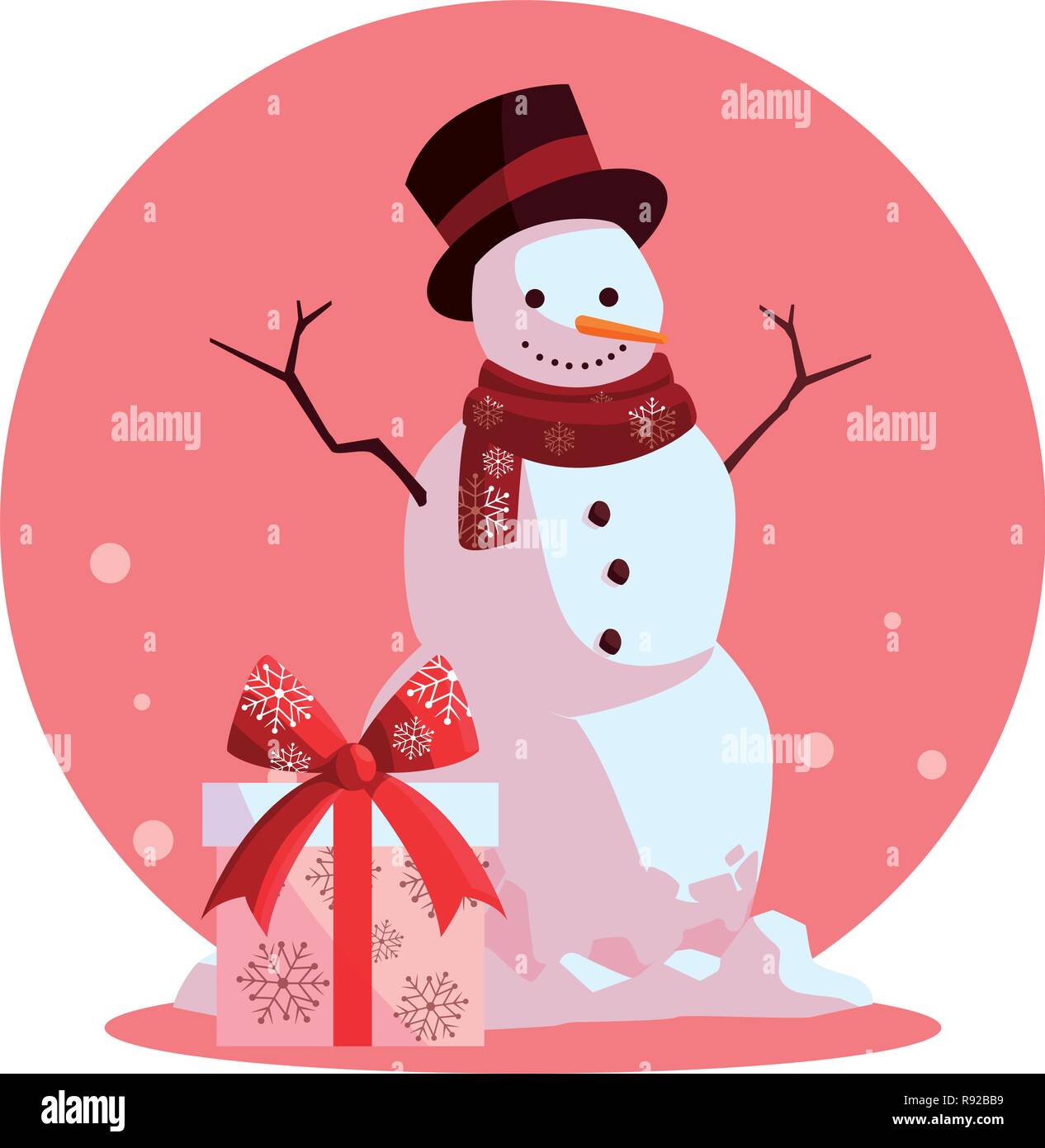 Cartoon snowman with gift box over white background, vector ...