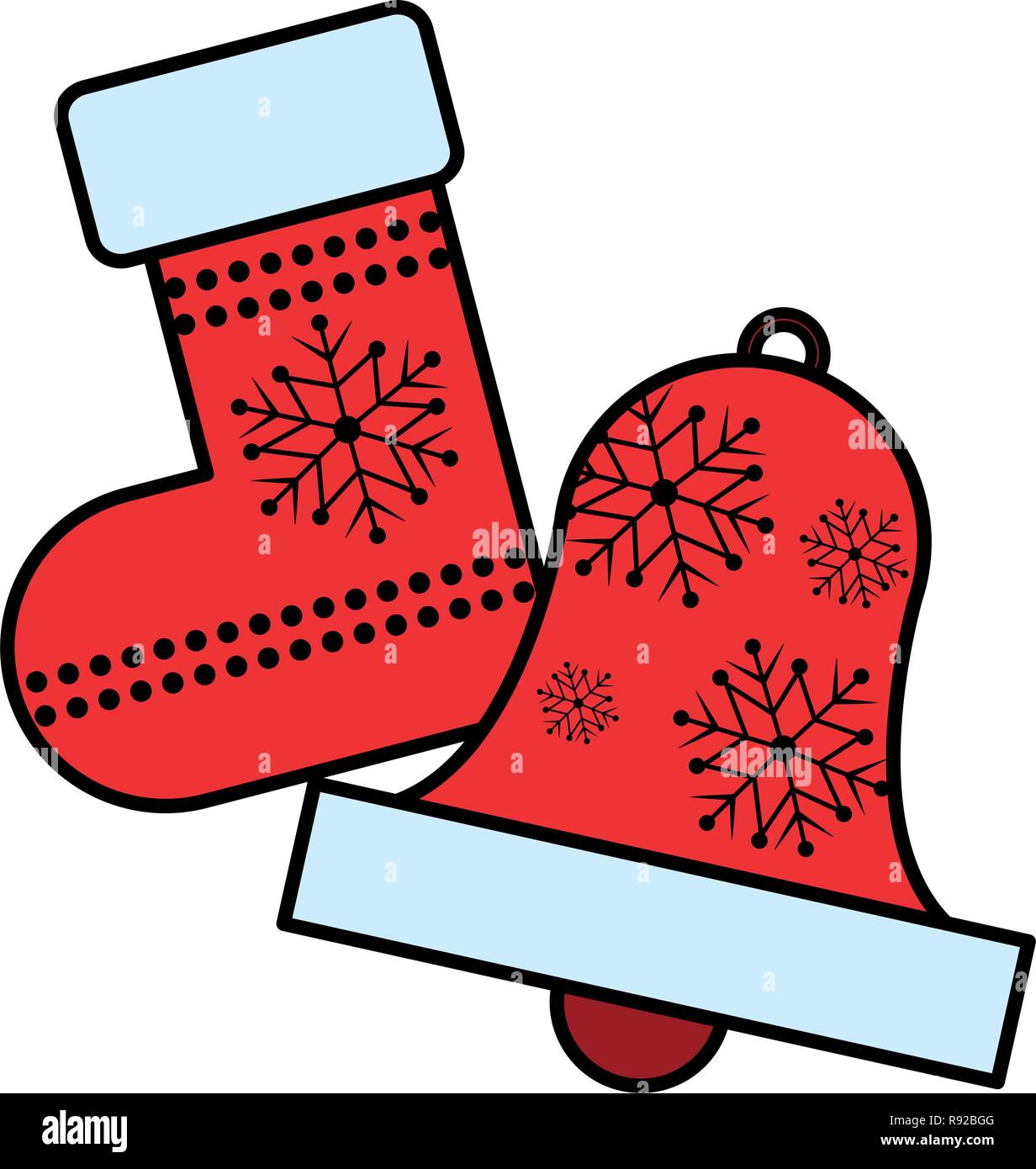 Christmas sock and bell over white background, vector illustration ...