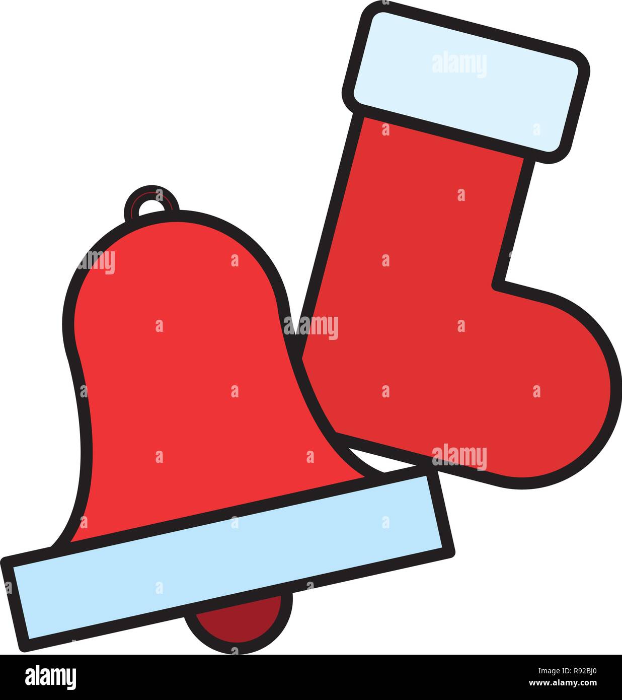 Christmas sock and bell over white background, vector illustration ...
