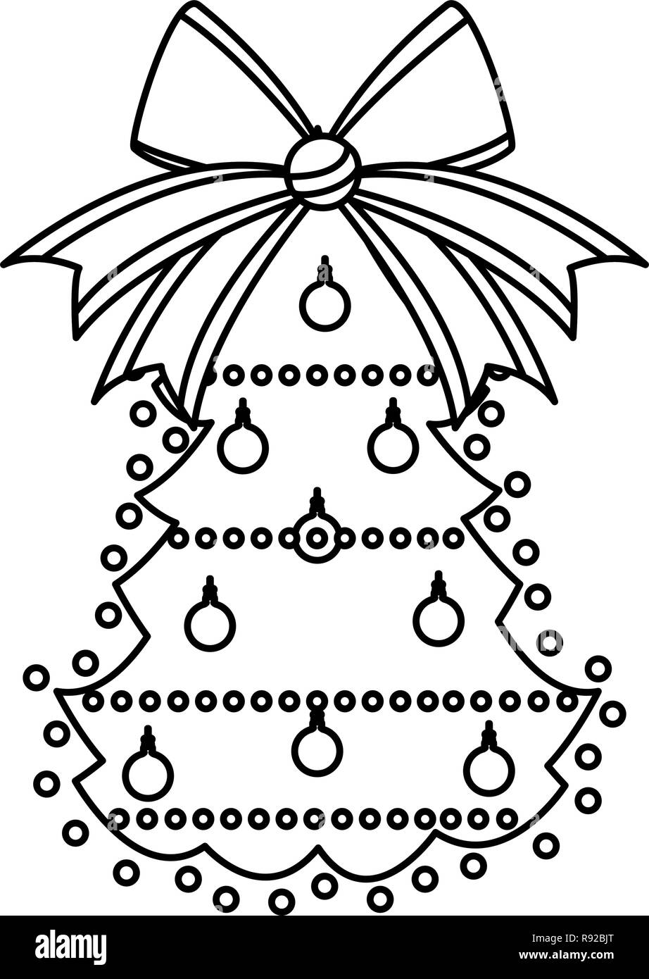 Christmas tree with decorative bow over white background, vector ...