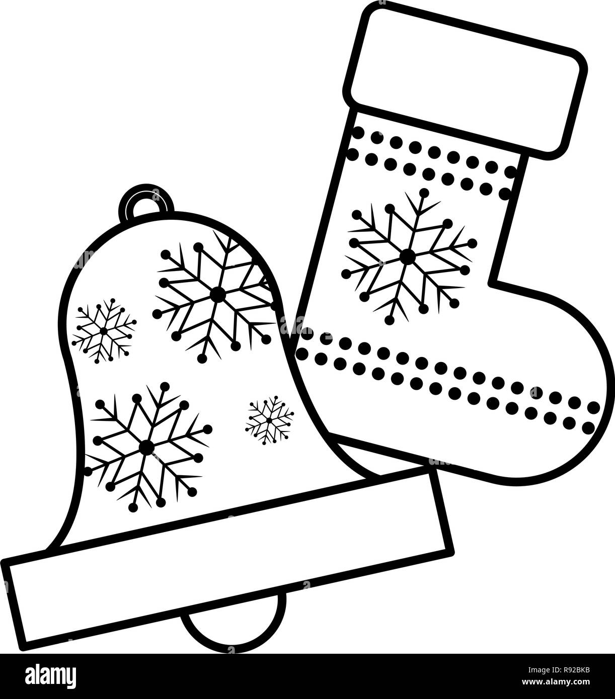 Christmas sock and bell over white background, vector illustration ...