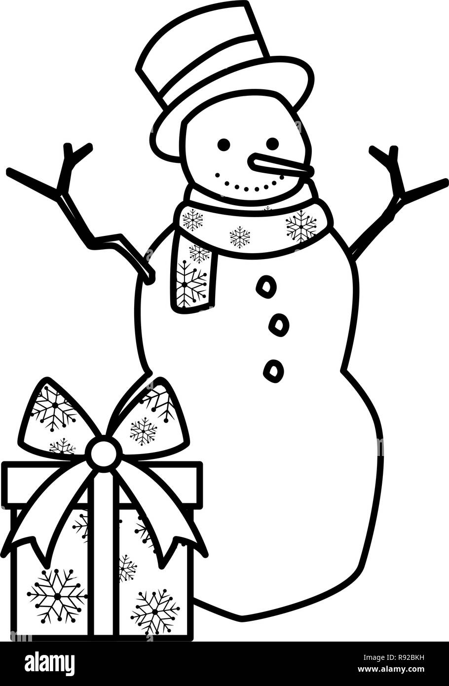Cartoon snowman with gift box over white background, vector ...