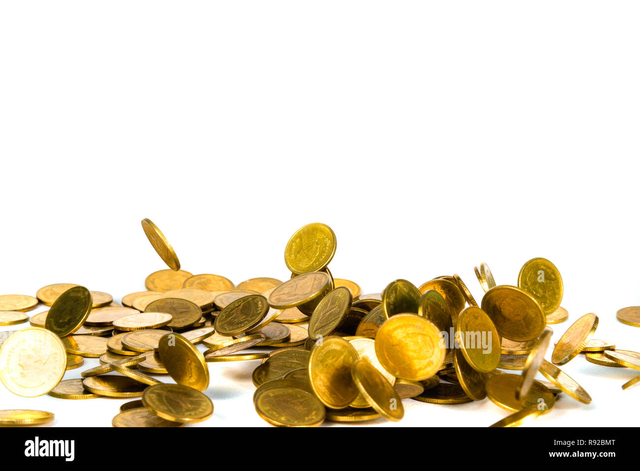 Movement of falling gold coin, flying coin, rain money isolated on ...