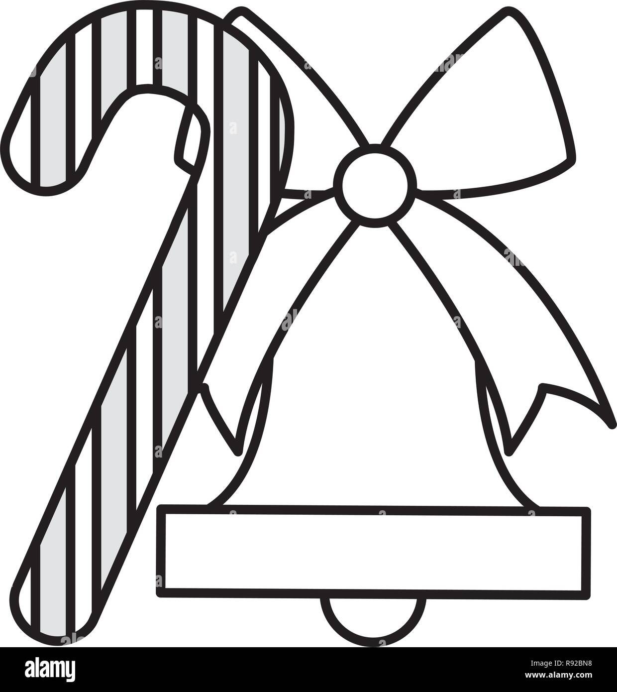 Christmas bell and candy cane over white background, vector ...