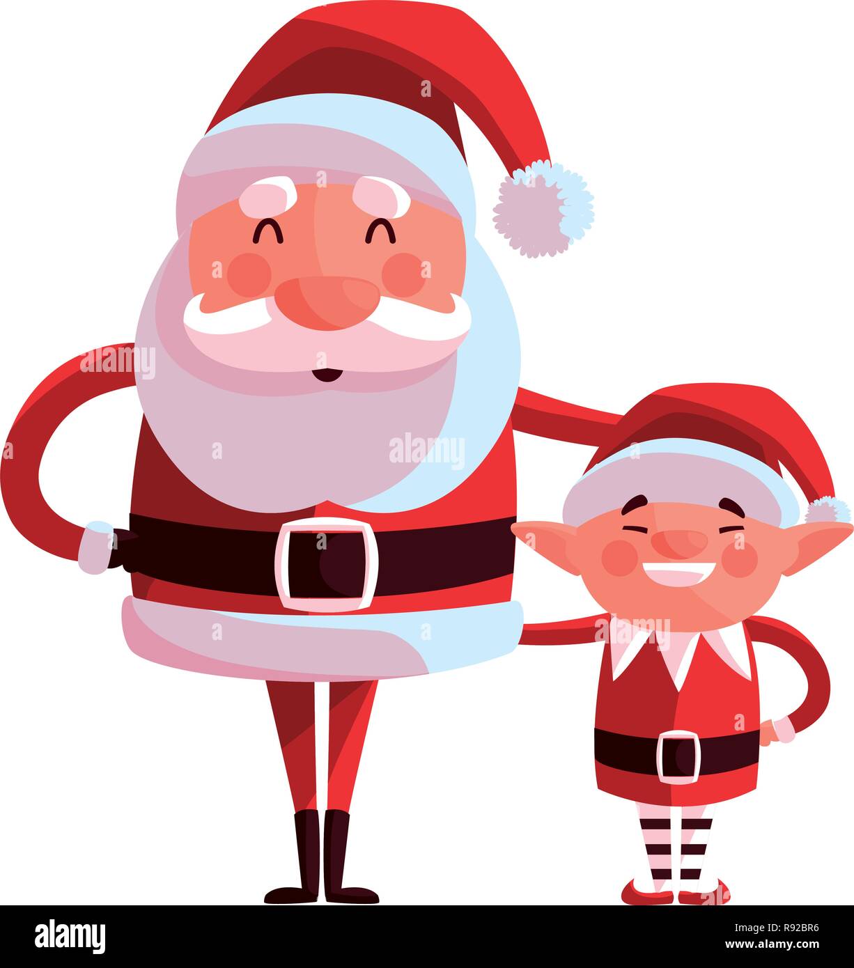 Santa claus and christmas elf over white background, vector ...