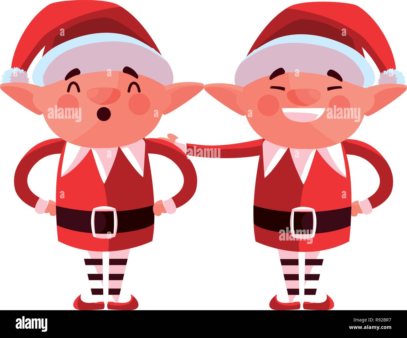 Happy Christmas elfs over white background, vector illustration Stock ...