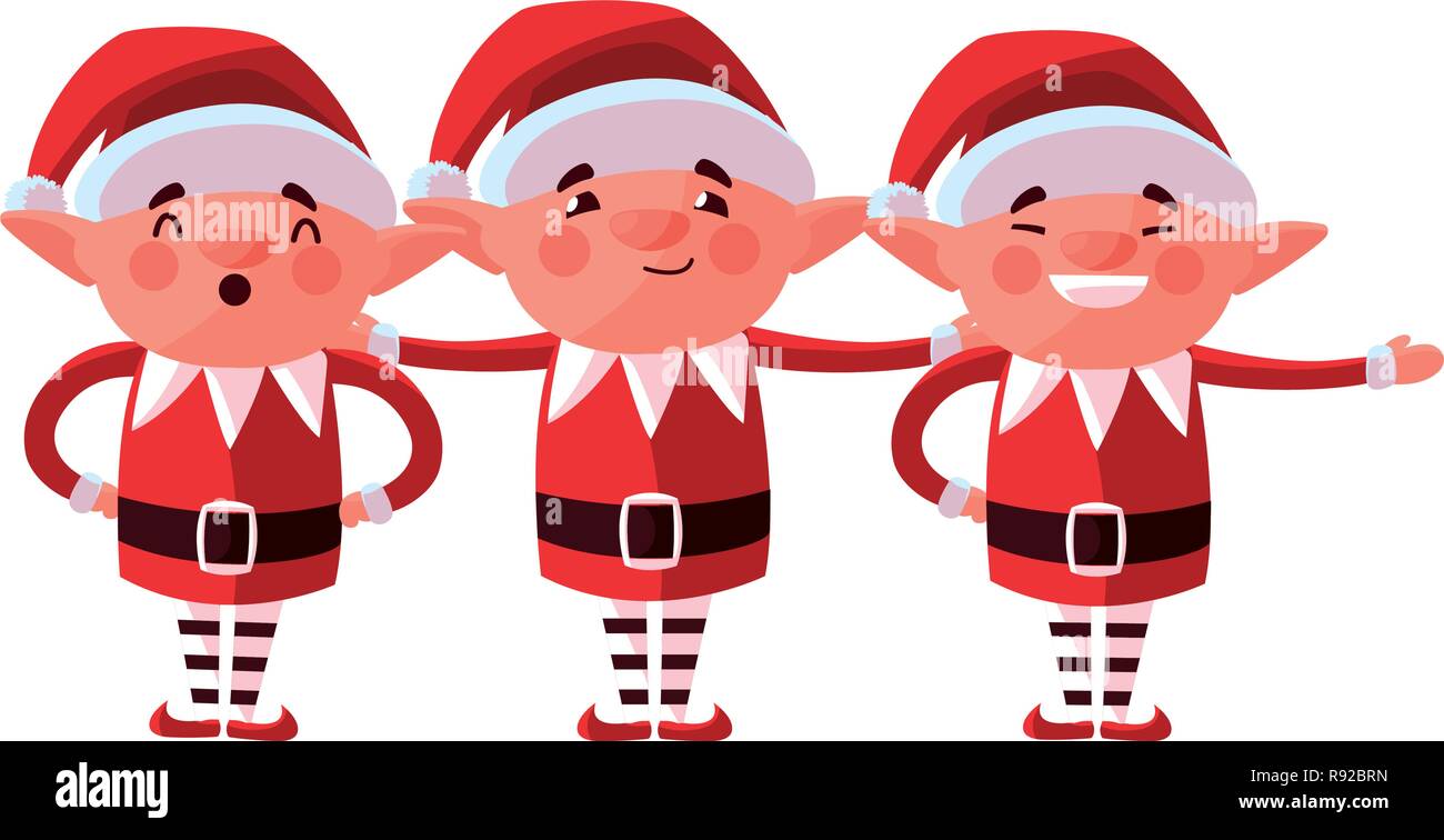 Happy Christmas elfs over white background, vector illustration Stock ...