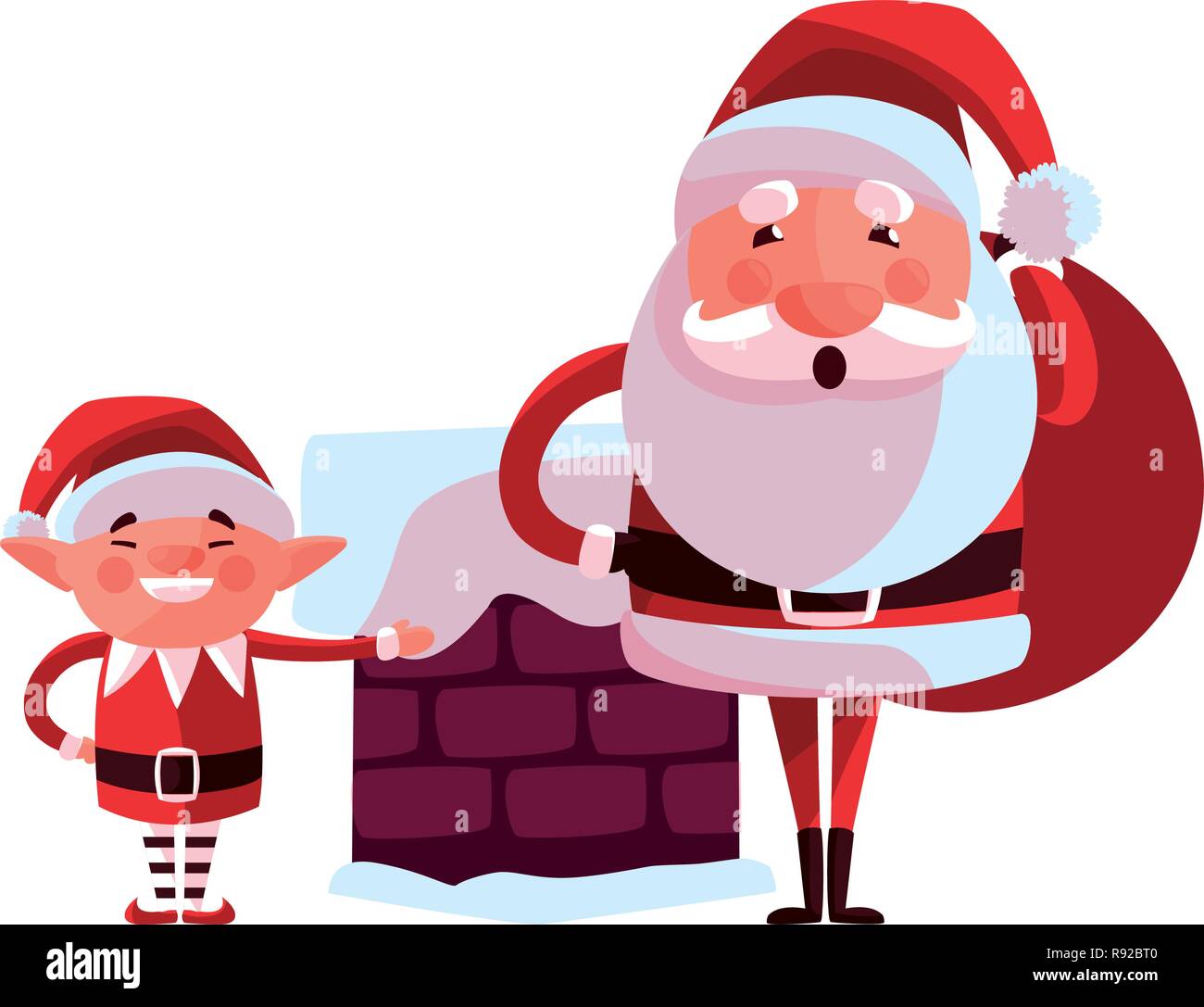 Santa claus and christmas elf over white background, vector ...