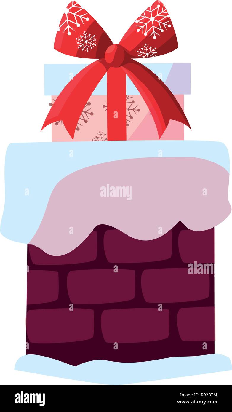 Chimney with gift box over white background, vector illustration Stock ...