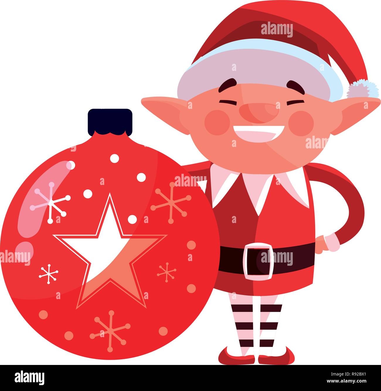 Christmas ball and elf over white background, vector illustration Stock ...