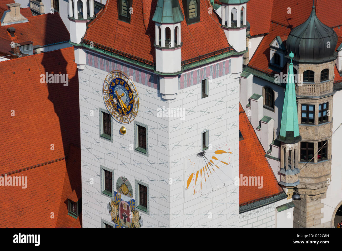 Aerial view of Old Town Hall clock tower (Altes Rathaus). Munich ...
