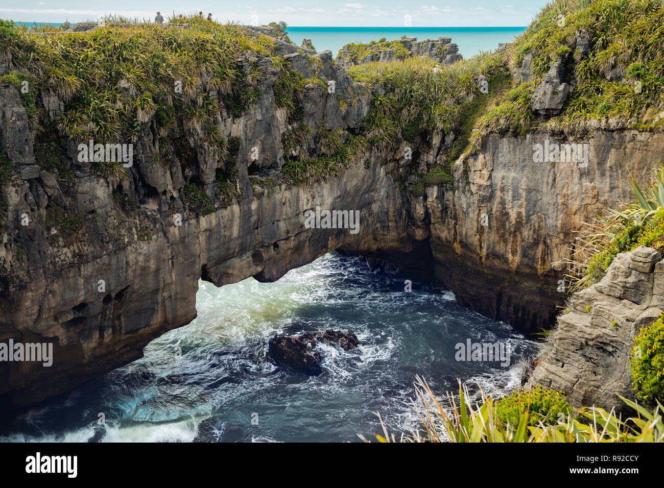 Cliffs in the ocean and blowhole, world famous touristic destination ...