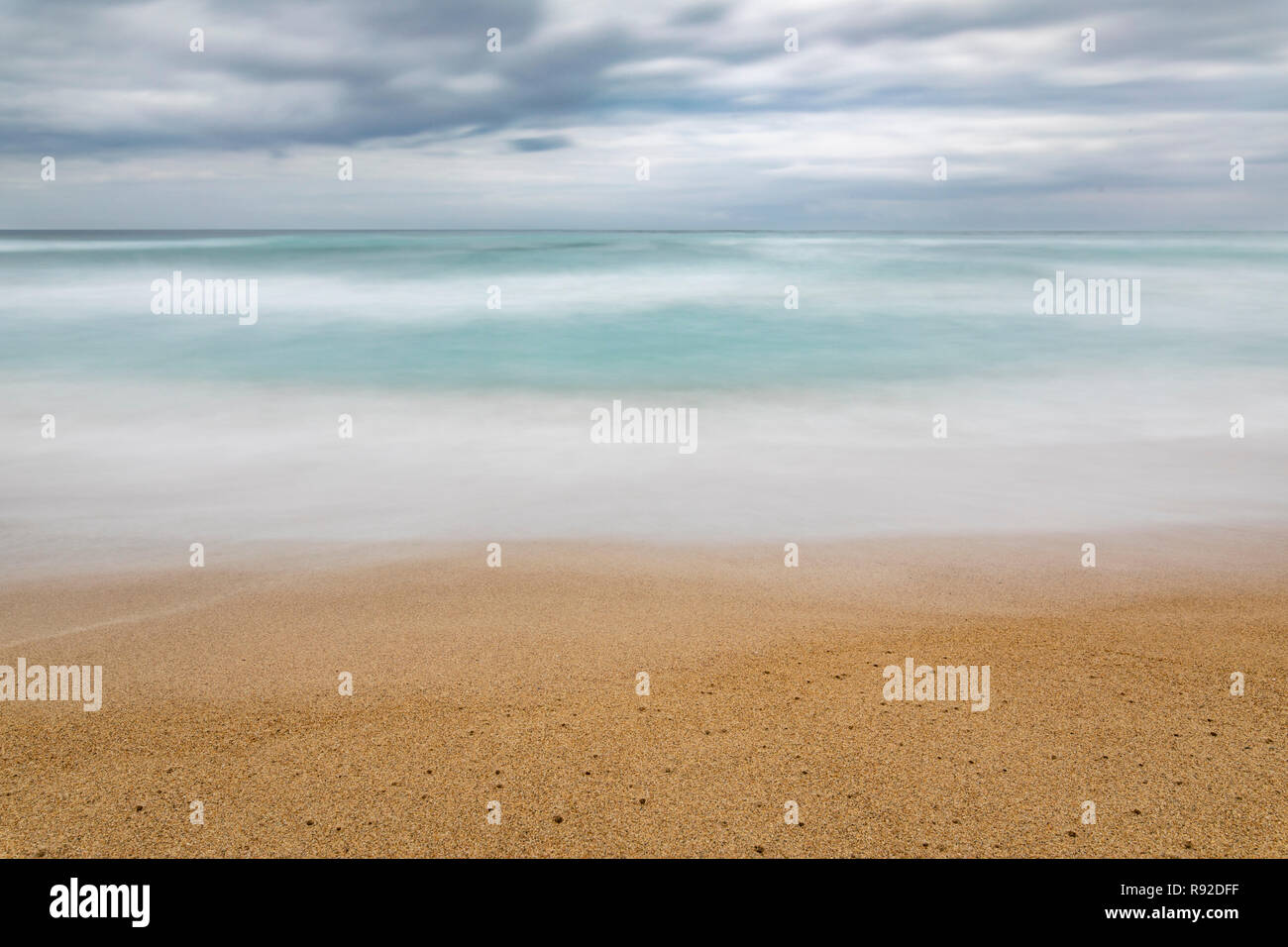 Natural color layers of the cloudy sky, sea and sand, grey, turquoise ...
