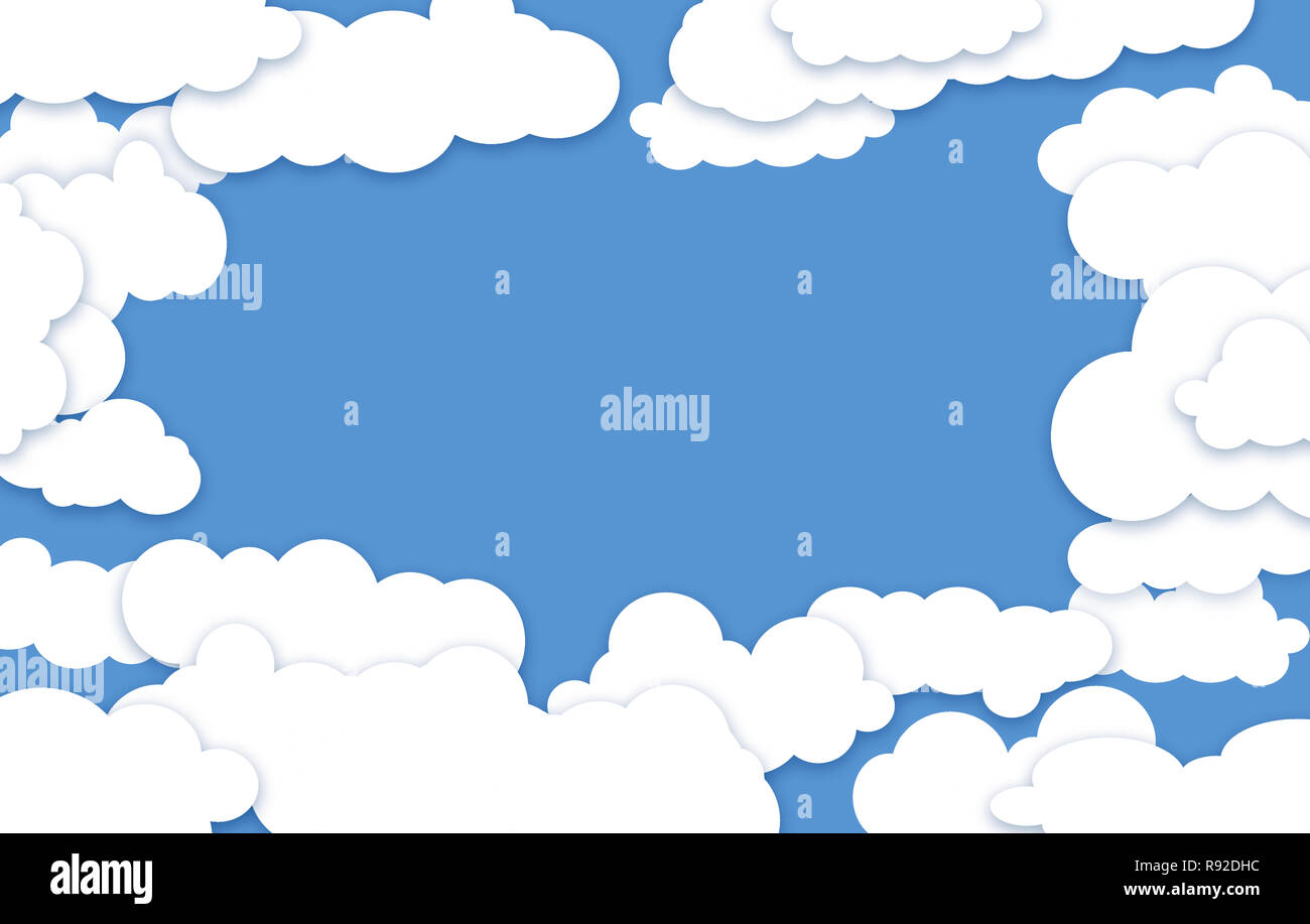 White fluffy clouds surround an opening that reveals clear blue sky ...