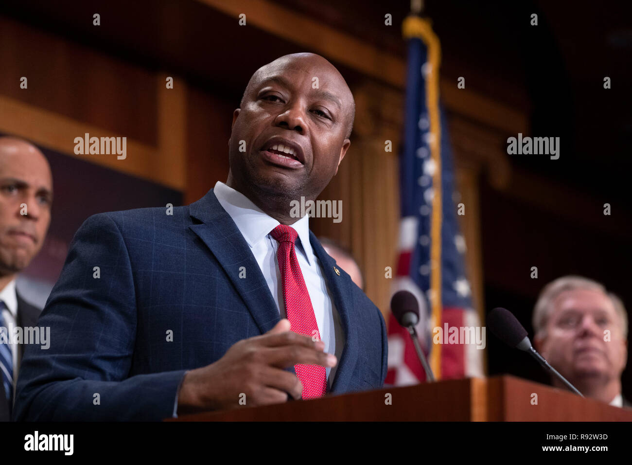 Senator Tim Scott, Republican of South Carolina, speaks to reporters ...