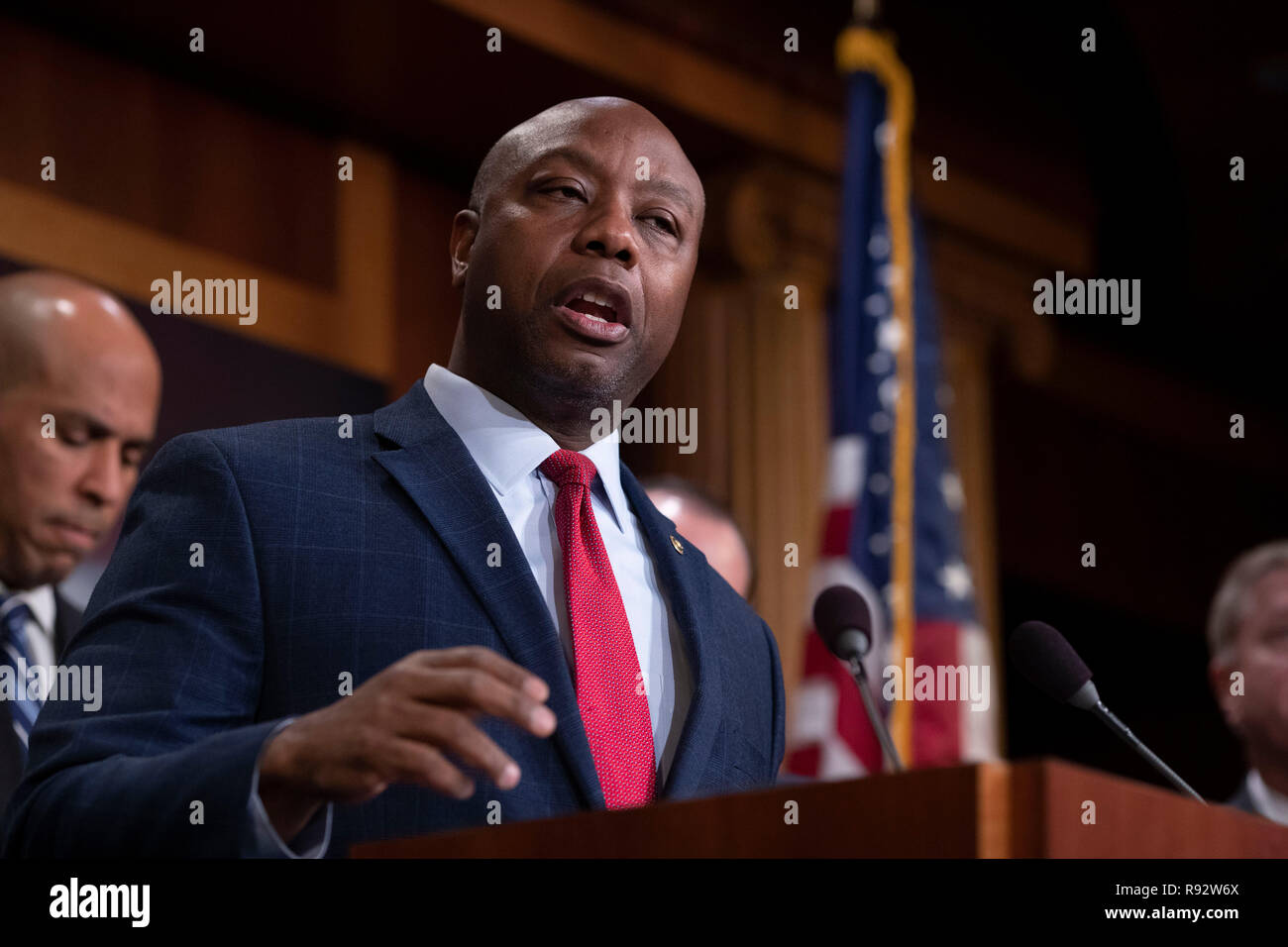Senator Tim Scott, Republican of South Carolina, speaks to reporters ...
