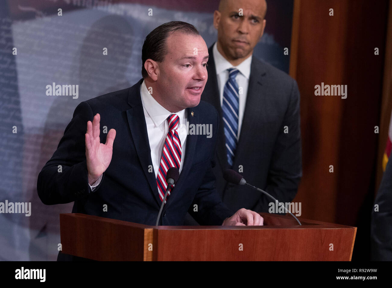 Senator Mike Lee, Republican of Utah, speaks to reporters during a news ...
