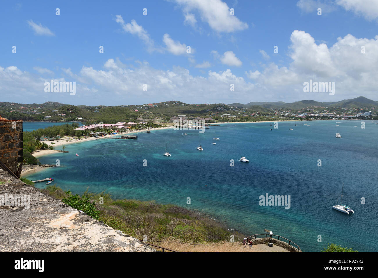 View from the top of Pigeon island of Rodney bay in Saint lucia Stock ...