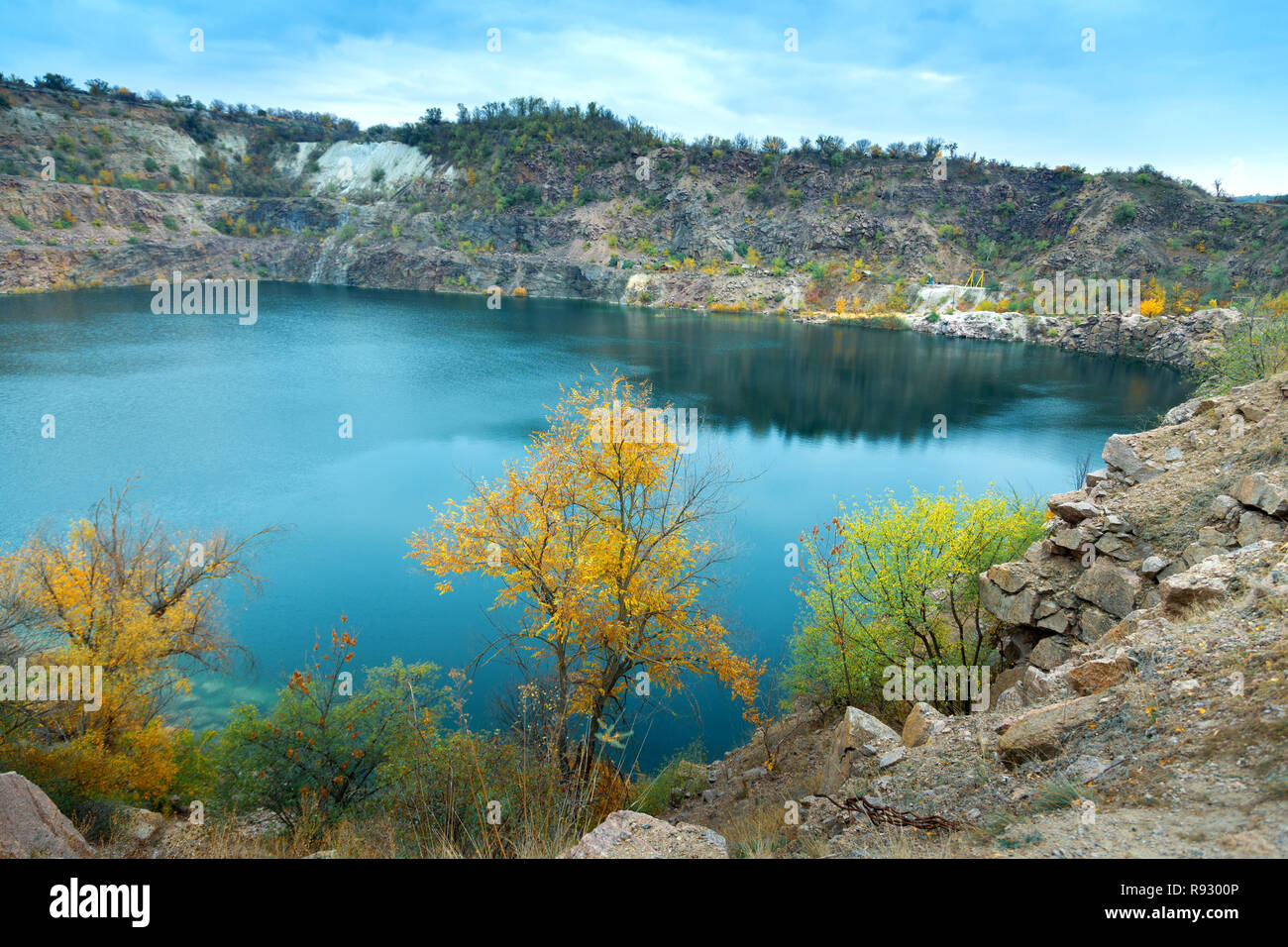 great radon blue lake, granite quarry in autumn Stock Photo - Alamy