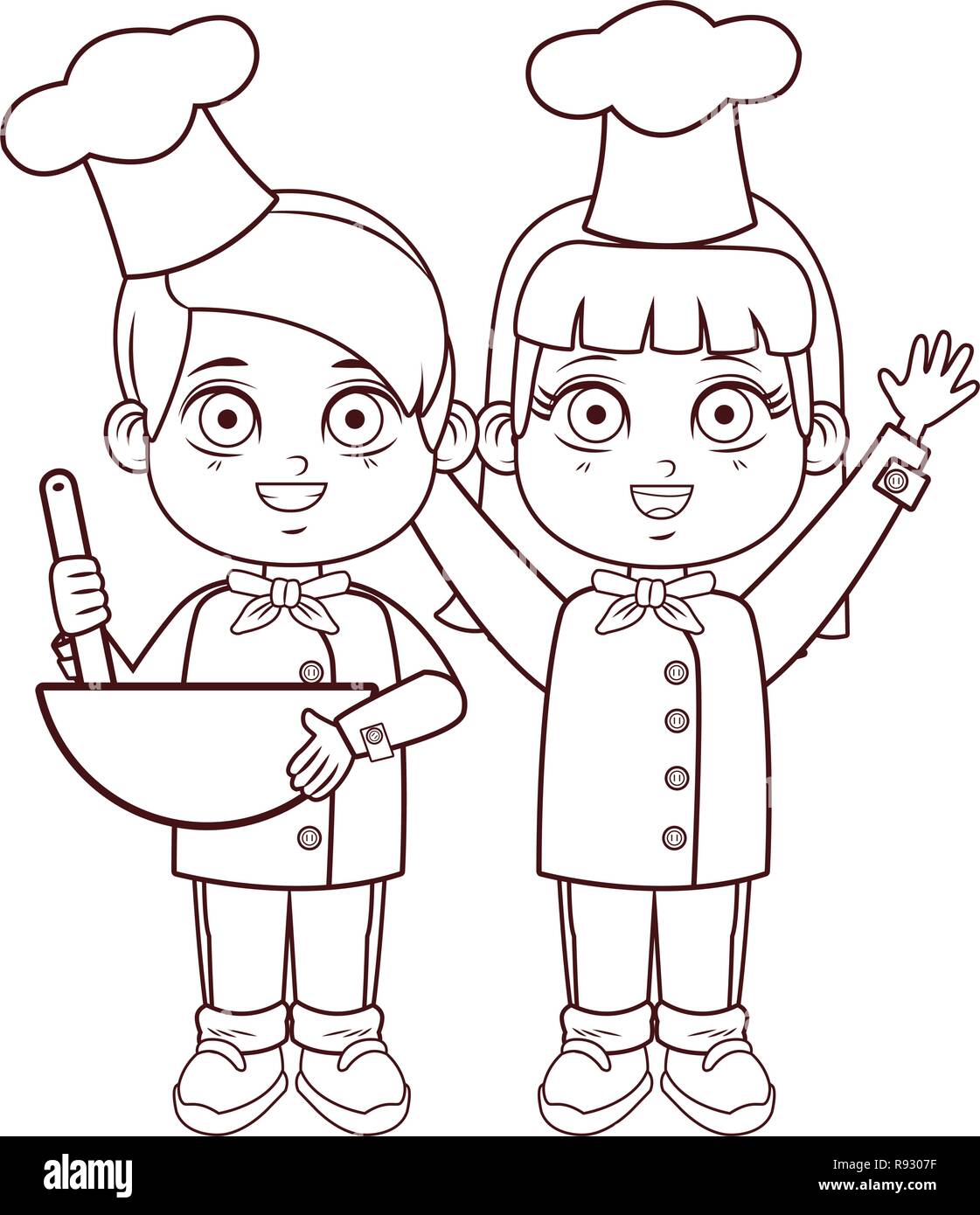 Chefs kids cartoon brown lines Stock Vector Image & Art - Alamy