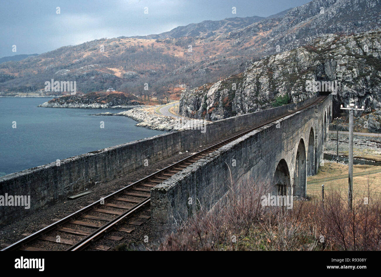 West Highland Line at Loch Nan Uamh viaduct, Ardnish Peninsula ...