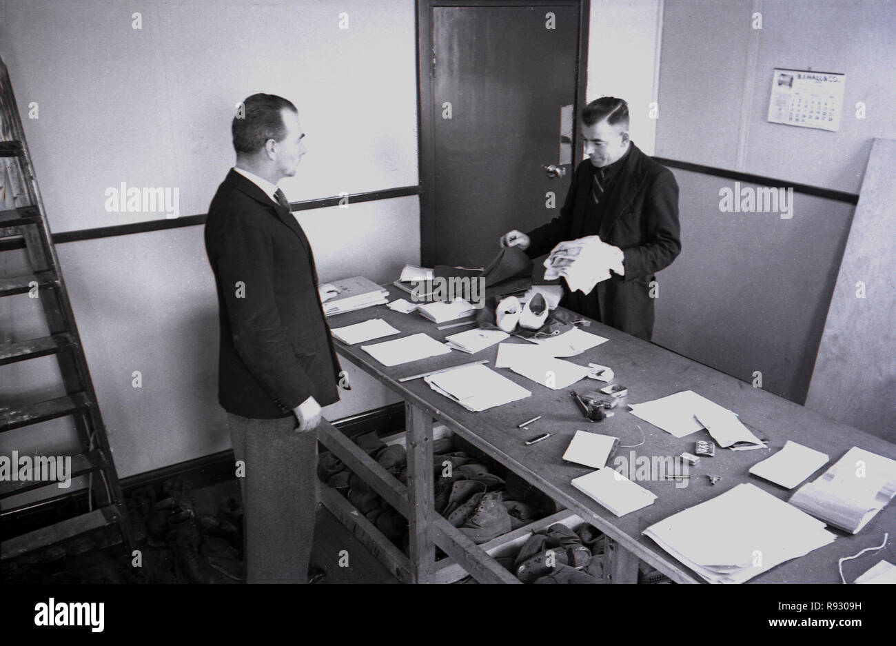 1940s, historical, a former mine worker being re-employed collecting ...