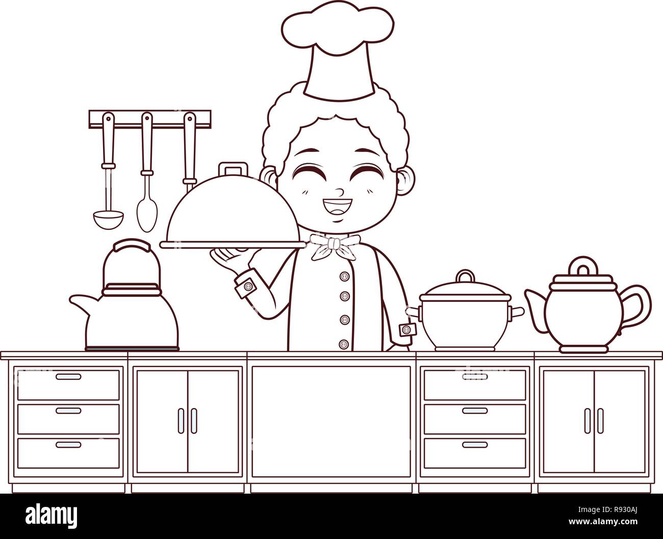 Chef boy cartoon brown lines Stock Vector Image & Art - Alamy