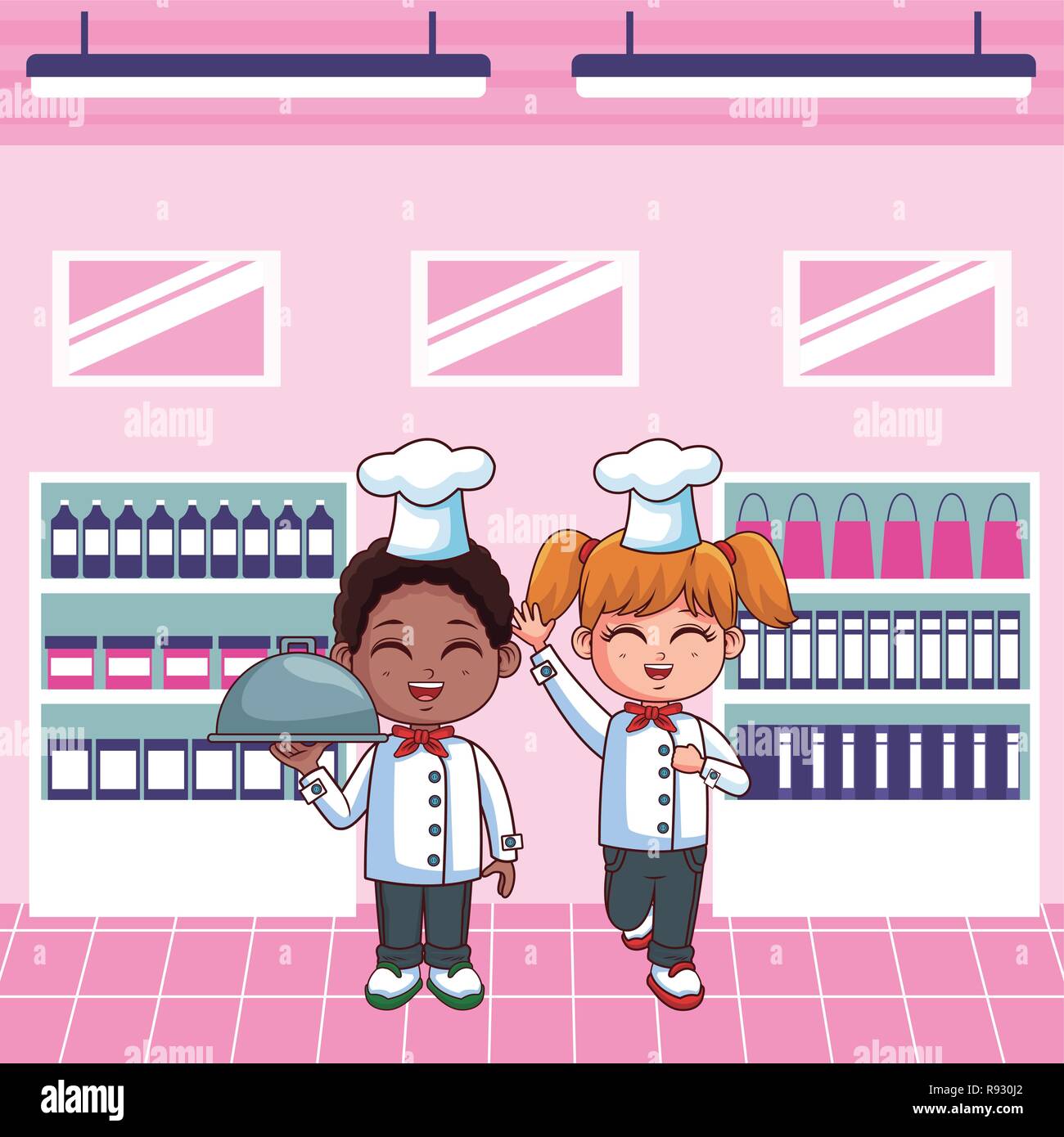 Cartoon Chef Kids Baking Cooking Stock Vector Images - Alamy