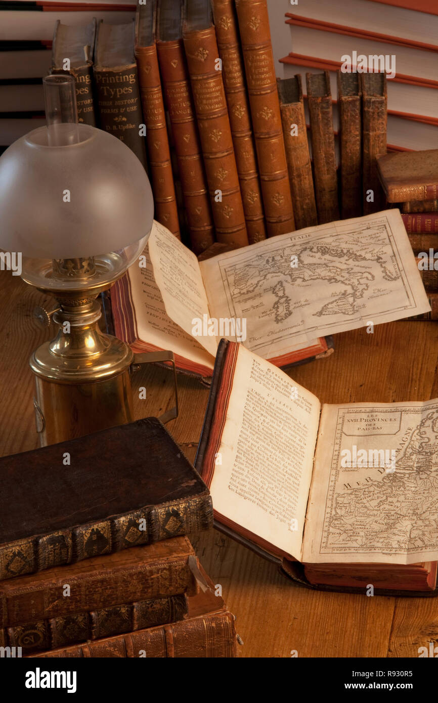 Old antique vintage books with maps of Italy and Europe Stock Photo - Alamy