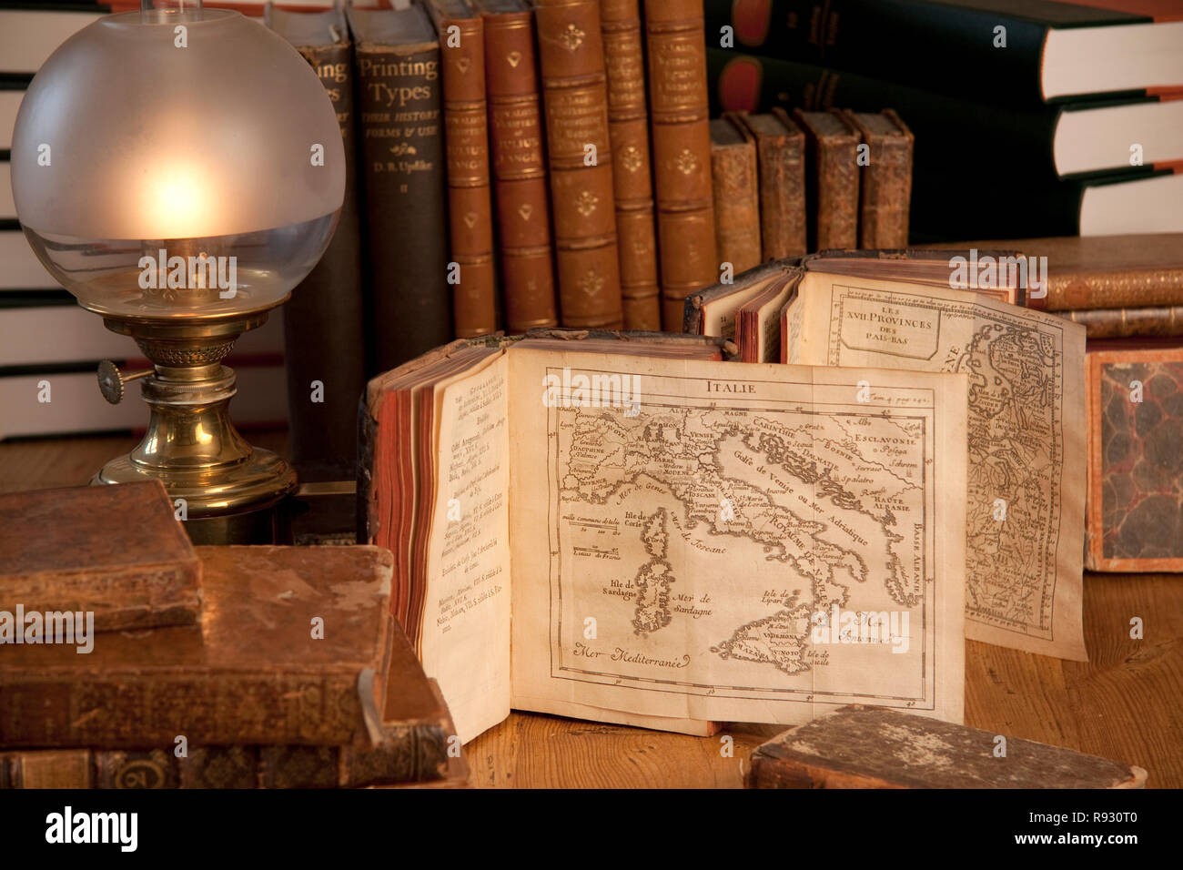 Old antique vintage books with maps of Italy and Europe Stock Photo - Alamy