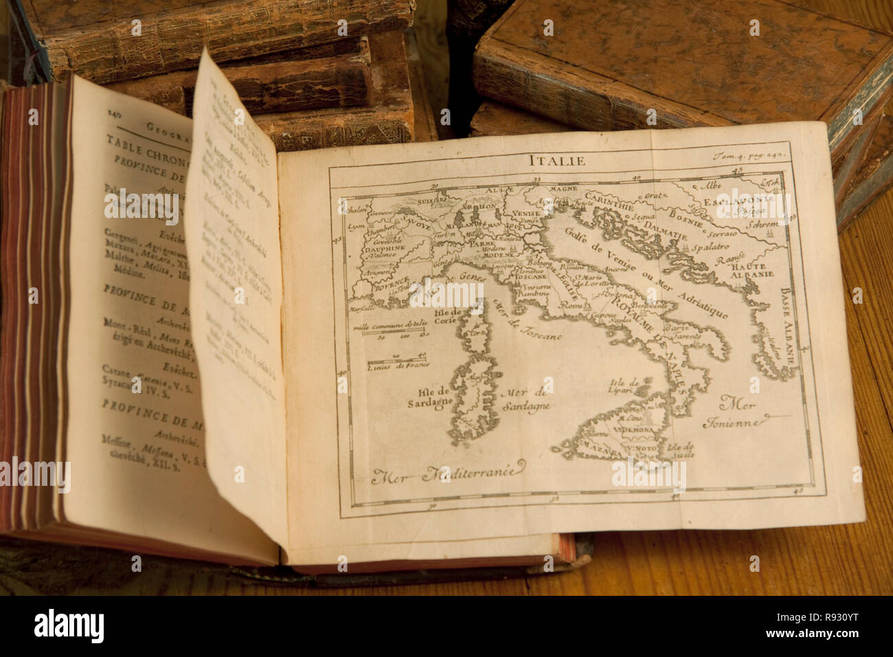 Old antique vintage books with maps of Italy and Europe Stock Photo - Alamy