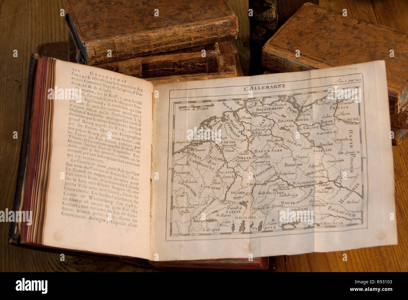 Old antique vintage books with maps of Italy and Europe Stock Photo - Alamy